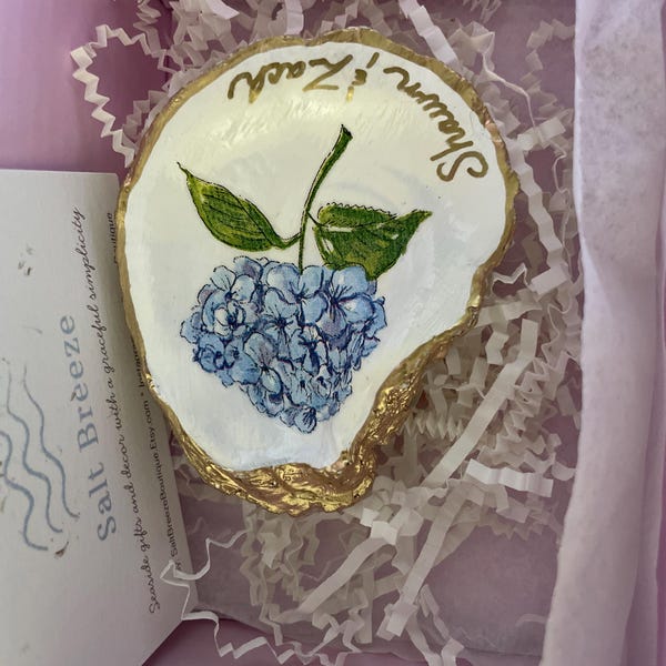 Hydrangea Oyster Ring Dish, Nantucket Blue, Gift for Bride, Bridesmaid Gift, Party Favor ...