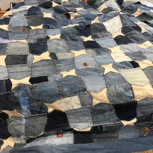 Upcycled Denim Rag Quilt Queen Size Jean Quilt Handmade Patchwork Quilt ...