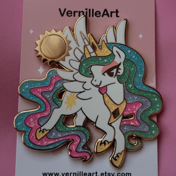 Princess Celestia MLP - My Little Pony - Gold Hard Glitter Enamel Pin ...