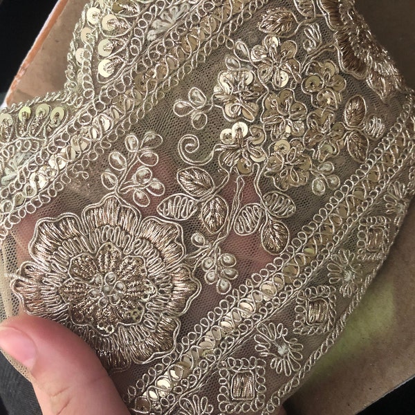 Beautiful Narrow Gold Mirror Trim Vine, Glamourous Sari Trim, Indian Dupatta Lace, DIY Sewing ...