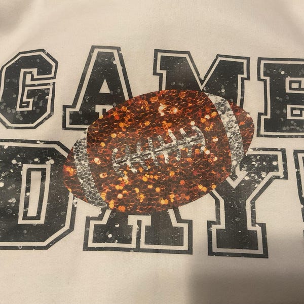 GAME DAY! Faux Glitter Football Design ,sparkly Sequin Look , Black ...