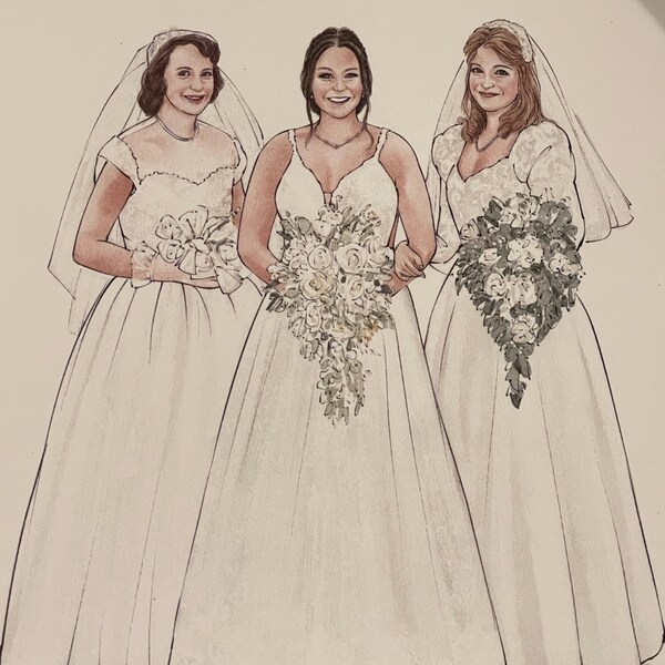 Custom Bride and Mother Portrait, Mother and Daughter Watercolor ...