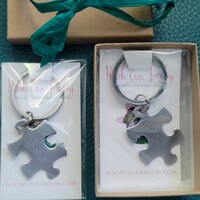 Interlocking Puzzle Keychain Set Set of 2 Stainless Steel Hand Stamped ...