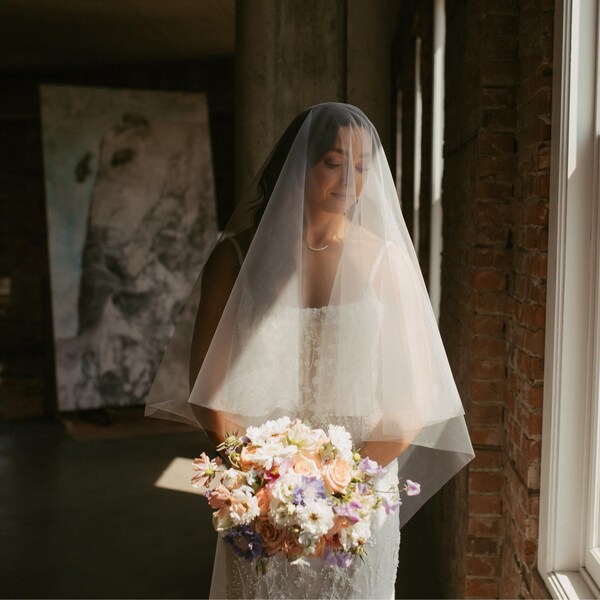 Simple Veil With Blusher | 2 Tiers Soft Simple Wedding Veil | Round ...