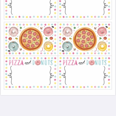 Pizza and Donuts Tent Cards, Donuts and Pizza Birthday Party, Buffet ...