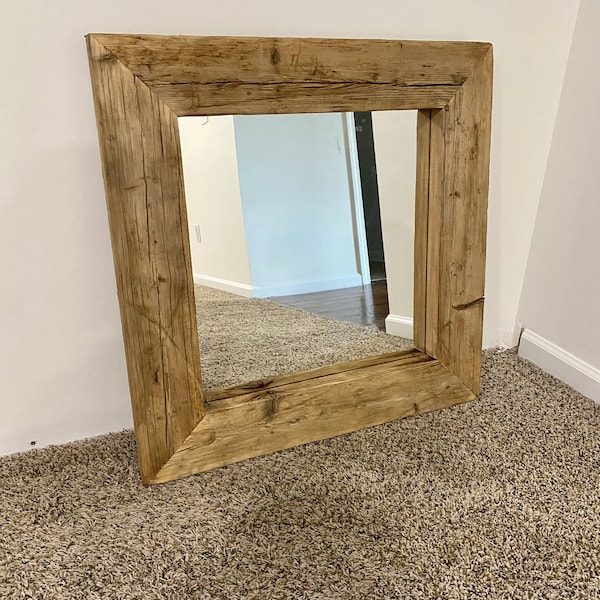 Rustic Reclaimed Wood Wall Mirror – Modern Farmhouse Rectangular Mirror ...