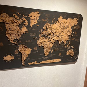 Large Wall Decor Led Wooden Map of the World, Couples Gift Led Wood Map ...