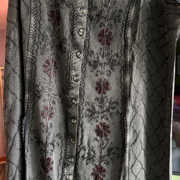 Bohemian Cottage Core Button Down Dress Duster, Embroidered Hippie ...