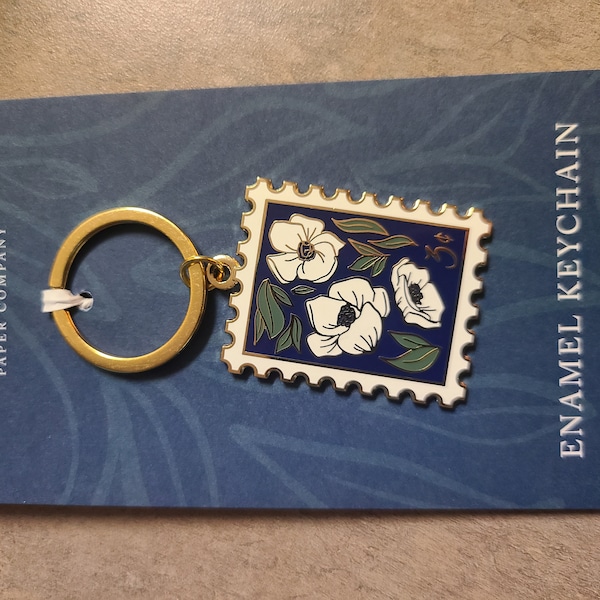 Anemone Postage Stamp Enamel Keychain // Floral Stamp / Postage ...