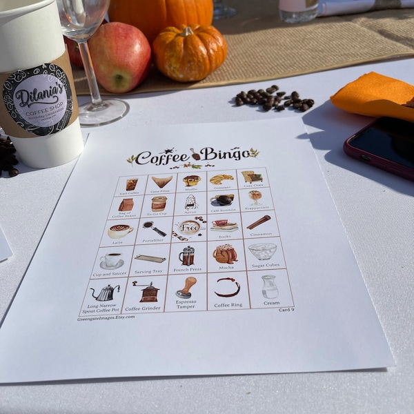 Coffee Bingo Cards: Printable Bingo Cards, Color Pictures, 50 Cards ...