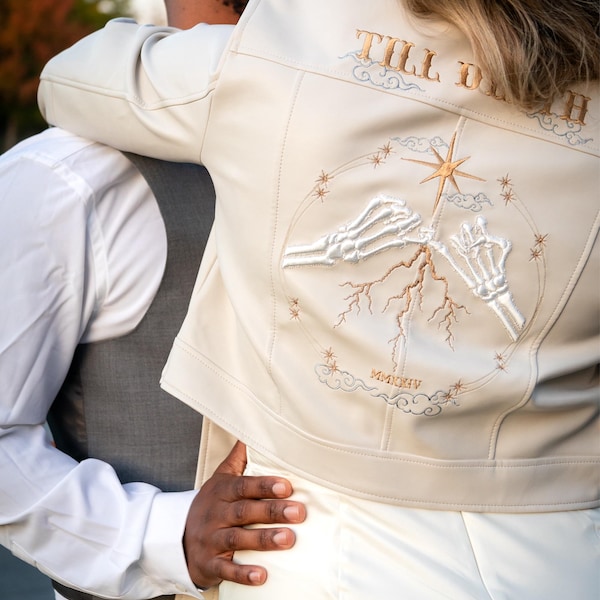 Bride Vegan Leather Jacket Bridal Cover up Custom Bride Jacket Zodiac ...