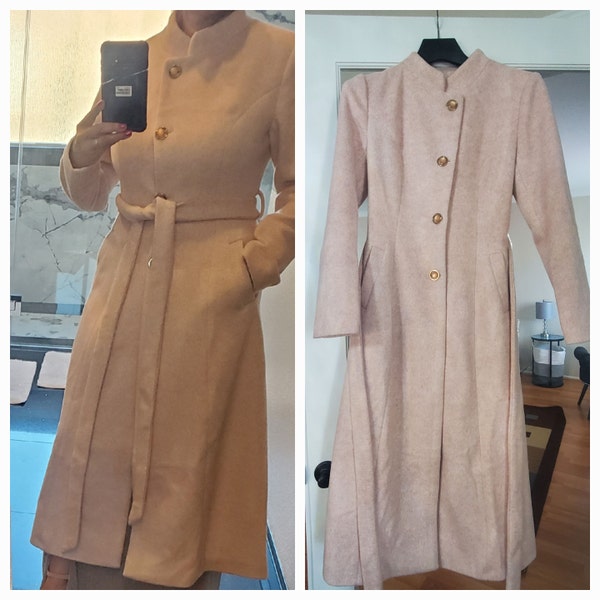 Pink Long Wool Maxi Coat, Women Wool Trench Coat, Winter Jacket Coat ...