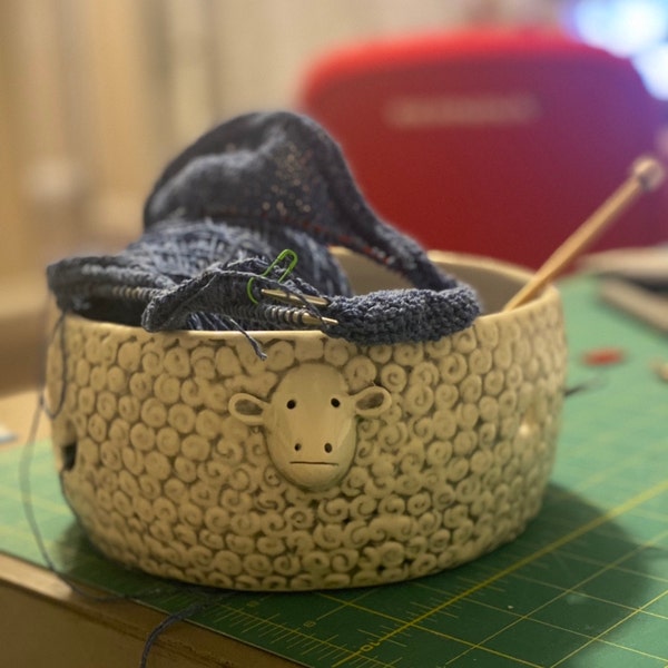 Large Sheep Yarn Bowl Pottery Ceramic Knitter Gift 7 1/2''x 3 1/2 ...
