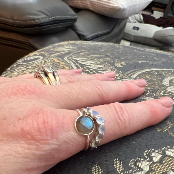 Aquamarine Stars and Moon Fidget Ring | Sterling Silver Celestial ...