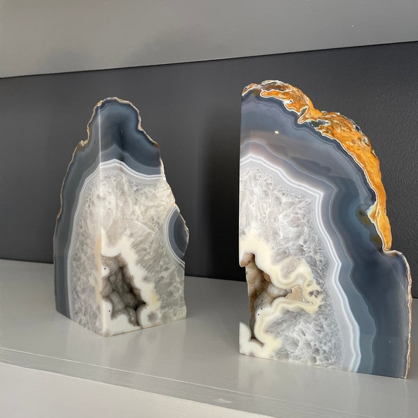 Natural Agate Bookend Pair - 6 to 9 Lb - Geode Bookend - Home Decor ...
