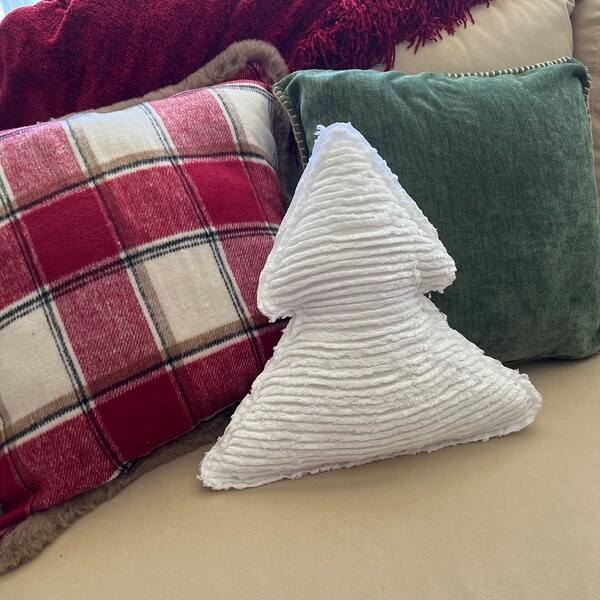 White Chenille Christmas Tree Pillow, Winter Decor, Holiday Decorations ...
