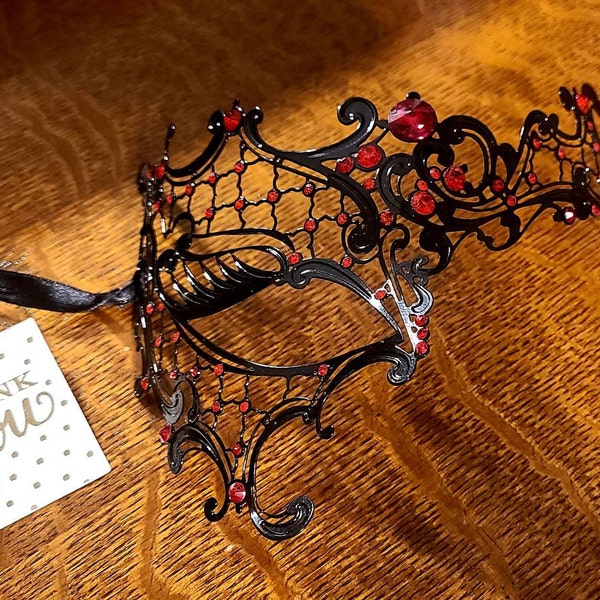 Black and Red Laser Cut Masquerade Metal Mask, Masquerade Metal Mask ...