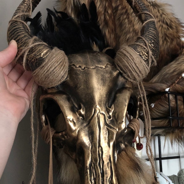 Deer Skull Masquerade Mask Gold/black, Viking Skull Headpiece, Skull ...
