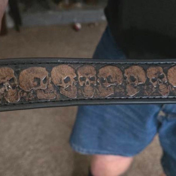 Leather Skull Belt, Biker Belt, Skull Tooled Brown Leather Belt, Custom ...
