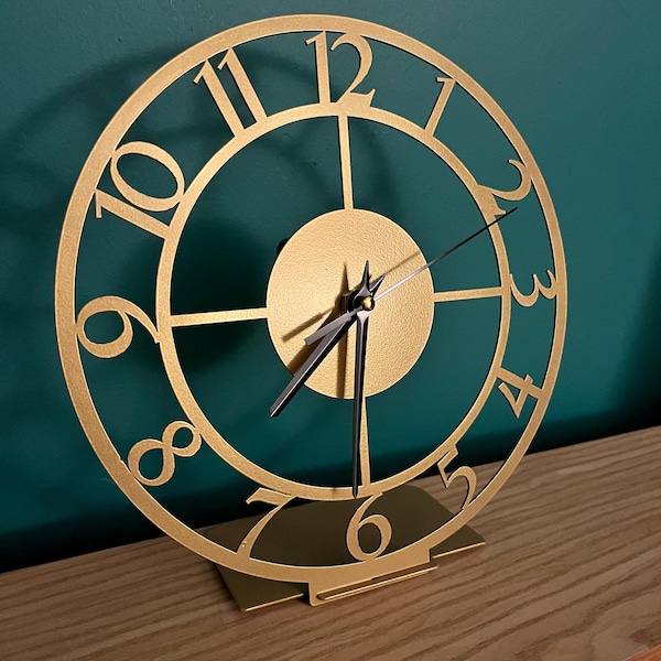 Gold Tabletop Minimalist Lineal Circle Metal Slient Clock, Diameter 9.8 ...