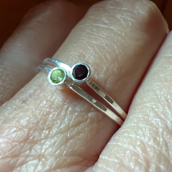 Birthstone Ring, Sterling Silver Birthstone Stacking Ring, Stackable ...