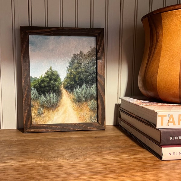 Original Oil Landscape Painting, Framed 5x7 Oil Painting, Moody Landscape of Countryside Trees ...