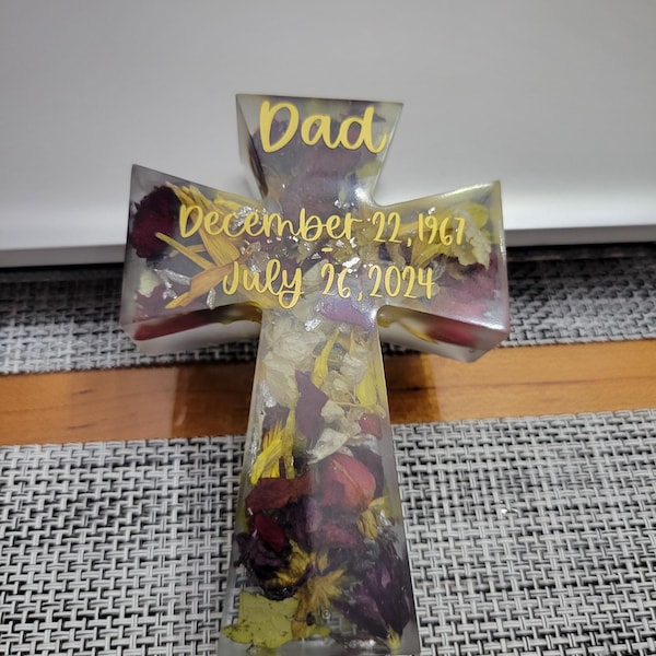Funeral Flower Keepsake, Memorial Standing Petals Display, Cross ...