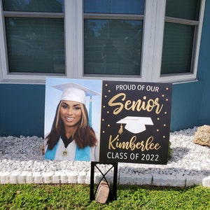 Senior Yard Sign, Graduation Yard Sign, Gold Graduation Sign, Photo ...