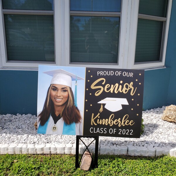 Senior Yard Sign, Graduation Yard Sign, Gold Graduation Sign, Photo ...