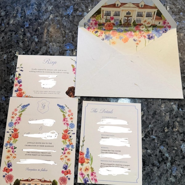 Pressed Flower Wedding Invitation Suite on Seed Paper – Handmade ...
