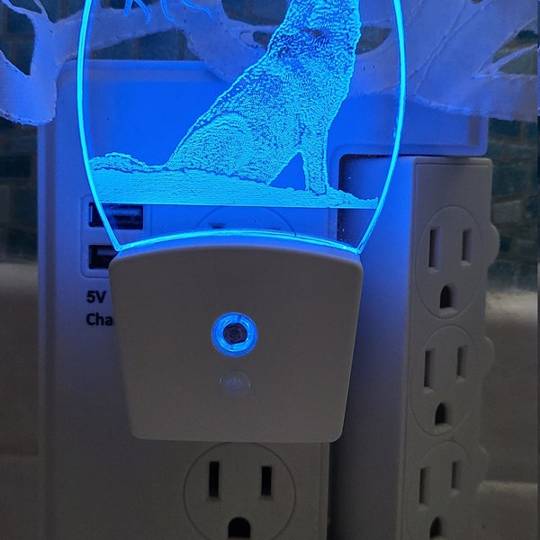 Wolf Night Light, Wall Plug In, Etched Wolf Design, LED Light in 3 ...