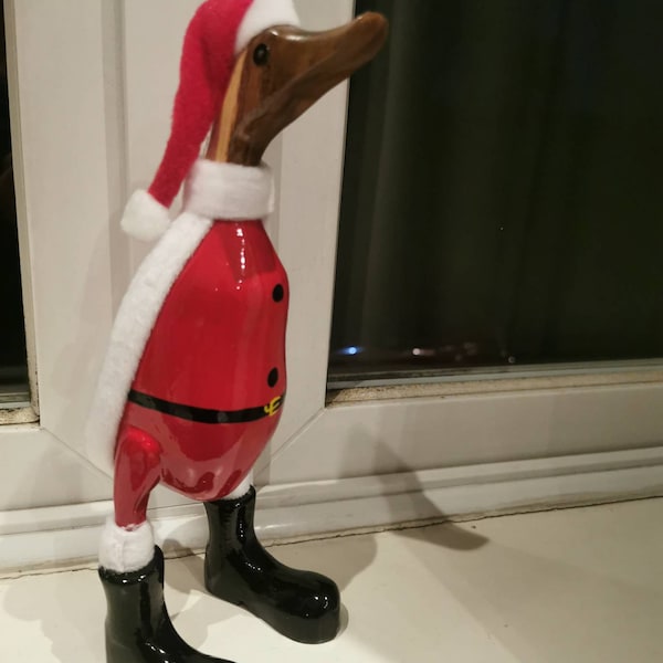 Christmas Jumper Duck Santa Duck Handmade Painted Wooden Bamboo Festive ...
