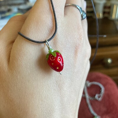 4 four Pieces Small STRAWBERRY Handmade Lampwork Bead / Berries ...
