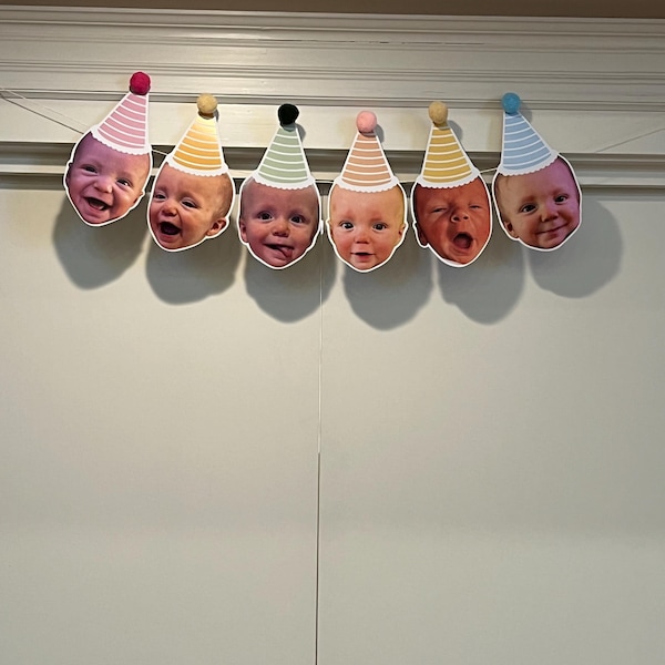 Custom Baby Photo Cupcake Toppers, Baby Face Party Hat Cupcake Toppers ...