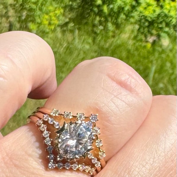 Moon and Star Engagement Ring Vintage Moonstone Engagement Ring Sets ...