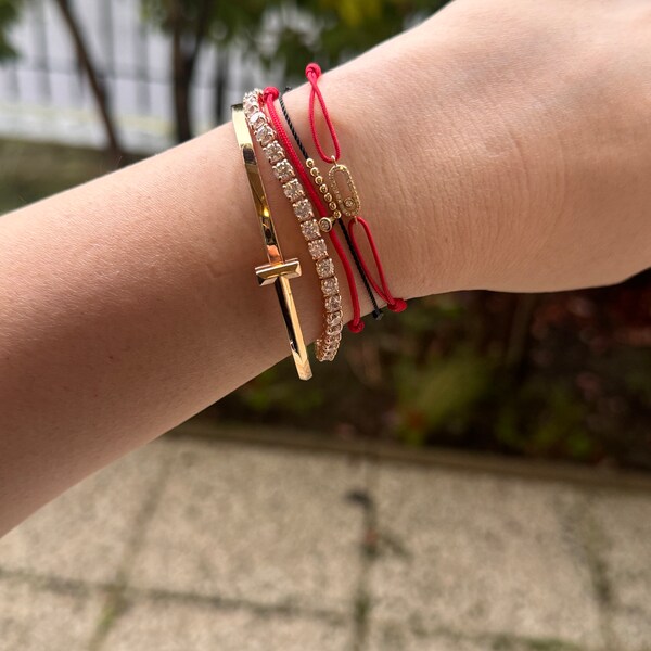 14k Gold Red String Bracelet Silk Cord Red Wish Bracelet Solid Gold ...