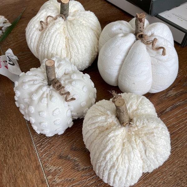 Off White Chenille Pumpkins Handmade, Rustic Fall Decorations, Autumn ...