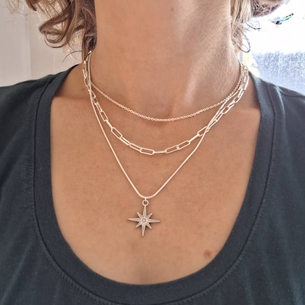 14K Gold Layered Necklace-set of Three Chains-everyday Dainty Triple ...