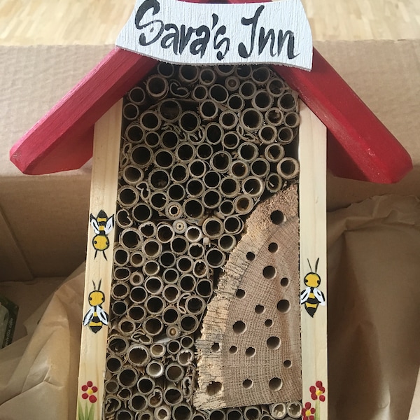 Wooden Bee Hotel With White Sign | Weatherproof & Odorless Paints | Bee ...