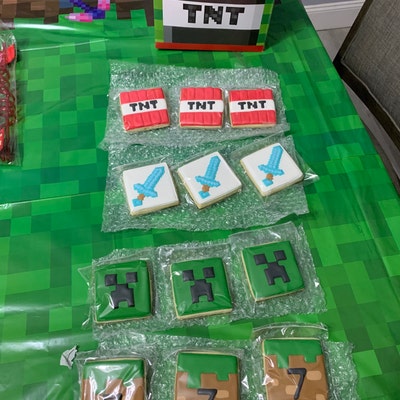 MINECRFT Inspired Vanilla Sugar Cookies CREEPER stampy Cat Tnt Birthday ...