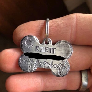 Rustic Dog ID Tag Hand Stamped Personalized Dog Bone ID Dog - Etsy