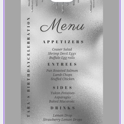 Editable Silver Menu Card Template, Silver Glitter Drip Menu Cards ...