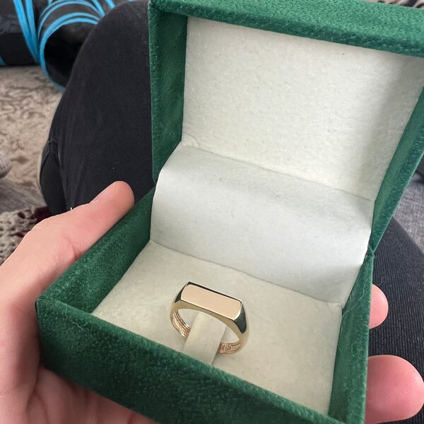 14K Personalized Rectangle Signet Ring / Solid Gold Personalized Ring ...