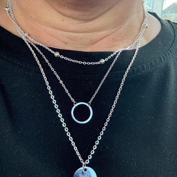 Engraved Triple Layer Necklace, Layered Necklace Set, Multi Layer Disc ...