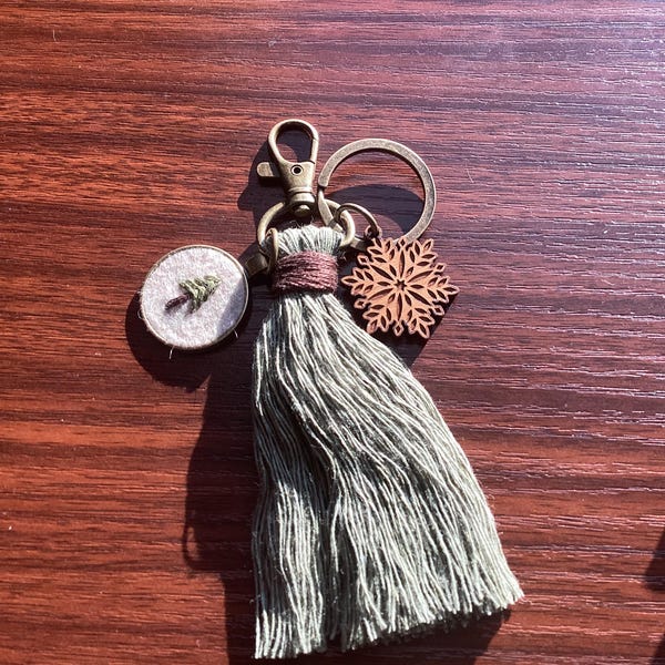 Rustic Winter Keychain, Christmas Pine Tree Tassel, Tiny Hand ...