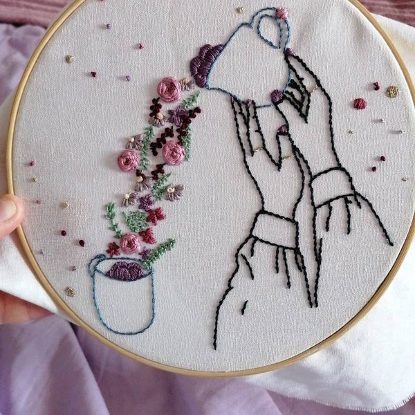 PDF PATTERN. Flower Cup Embroidery Design. Fine Line Embroidery ...