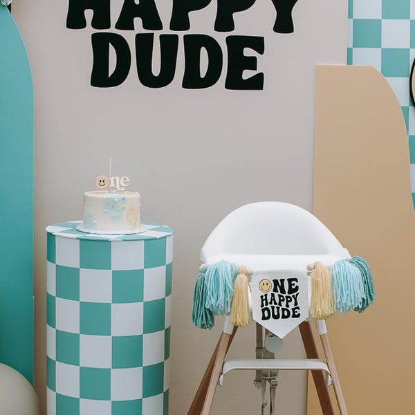 One Happy Dude Birthday High Chair Banner, ONE Happy Dude Smile Face ...