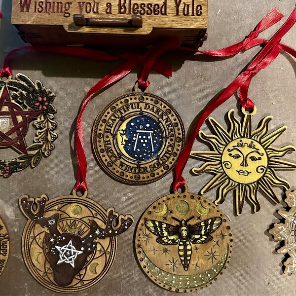 Wooden Yule Tree Ornament SVG Set of 7 Pcs With Box Svg Winter Solstice ...