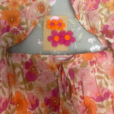 Retro Orange and White Print Slanted Rectangle Dangle Polymer Clay ...