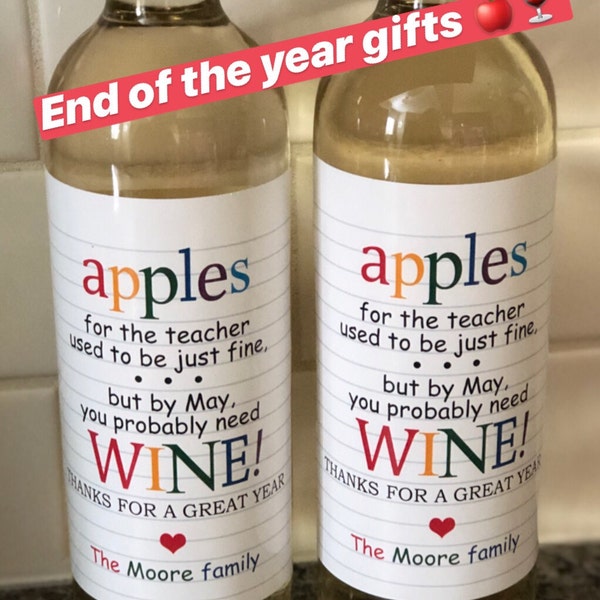 Teacher Wine Label / Teacher End of Year Gift / Teacher Appreciation ...